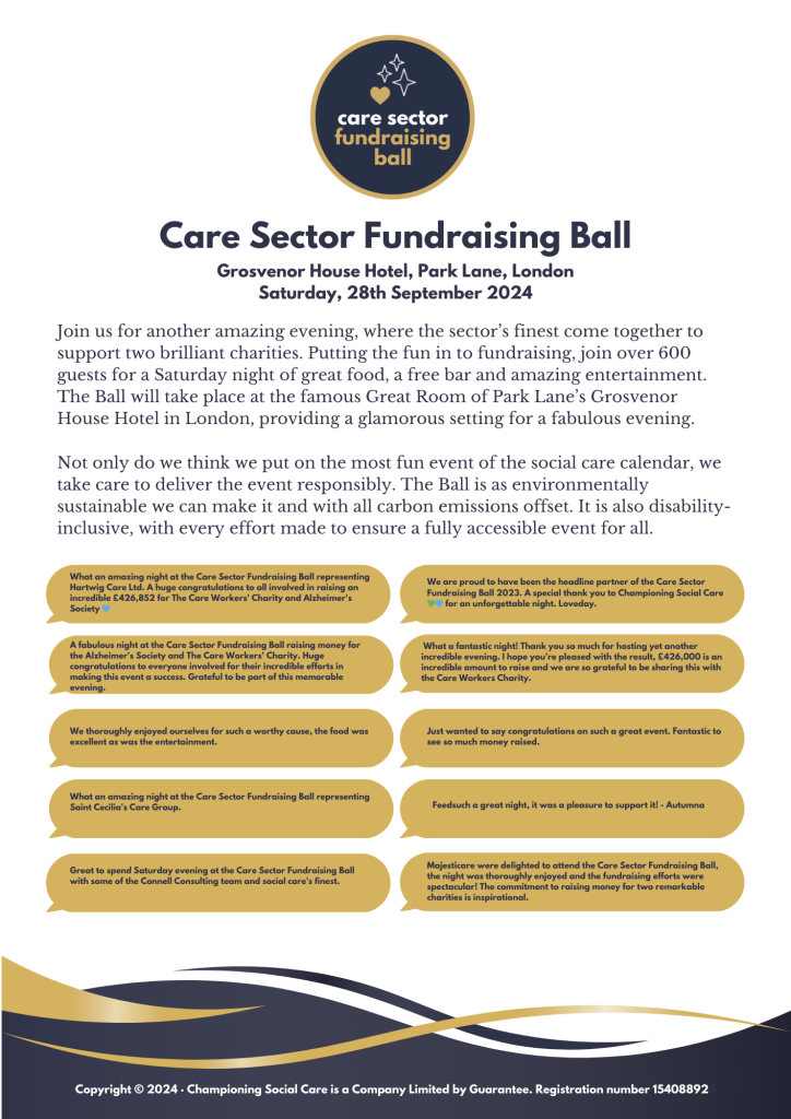 Care Sector Fundraising Ball 2024 Table Packages • Championing Social Care
